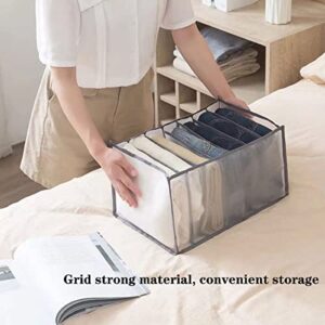 3 Pcs 7 Grids Washable Wardrobe Clothes Organizer,Jeans Compartment Storage Box, Foldable Closet Drawer Organizer Clothes Drawer Mesh ，and 9 Grids Shirts, T-shirts Grid (2 pcs Jeans Grid+Leggings Grid)