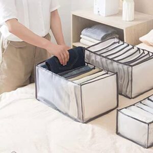 3 Pcs 7 Grids Washable Wardrobe Clothes Organizer,Jeans Compartment Storage Box, Foldable Closet Drawer Organizer Clothes Drawer Mesh ，and 9 Grids Shirts, T-shirts Grid (2 pcs Jeans Grid+Leggings Grid)