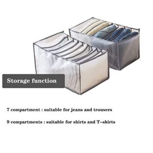 3 Pcs 7 Grids Washable Wardrobe Clothes Organizer,Jeans Compartment Storage Box, Foldable Closet Drawer Organizer Clothes Drawer Mesh ，and 9 Grids Shirts, T-shirts Grid (2 pcs Jeans Grid+Leggings Grid)