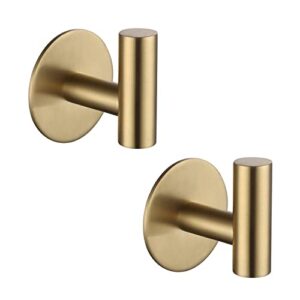 zwtnbfst adhesive hooks 304 stainless steel robe hook holder heavy coat hook for bathroom kitchen livingroom garage hotel brushed finish 2pcs (brushed gold)