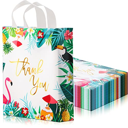 Thank You Gift Bags 50 Pieces Floral Design Gift Bags for Small Business Thank You Plastic Bags with Handles Gift Bags for Small Business Party Favor Bags Gift Wrap Bags for Wedding, 11.8 x 12.6 Inch