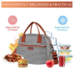 VASCHY Lunch Bags for Women, Cute Insulated Lunch Box Tote Reusable Cooler Bag with Removable Shoulder Strap for Work Classic Strip