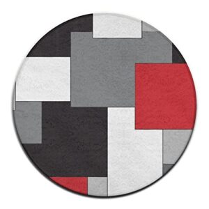 Super Soft Round Area Rug Play Mat Circle Floor Mat Carpet Mat for Bedroom Living Room Nursery Decor, 3ft Diameter, White Grey Black Red Irregular Geometric