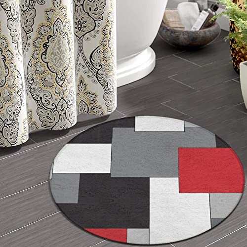 Super Soft Round Area Rug Play Mat Circle Floor Mat Carpet Mat for Bedroom Living Room Nursery Decor, 3ft Diameter, White Grey Black Red Irregular Geometric