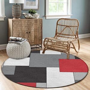 Super Soft Round Area Rug Play Mat Circle Floor Mat Carpet Mat for Bedroom Living Room Nursery Decor, 3ft Diameter, White Grey Black Red Irregular Geometric