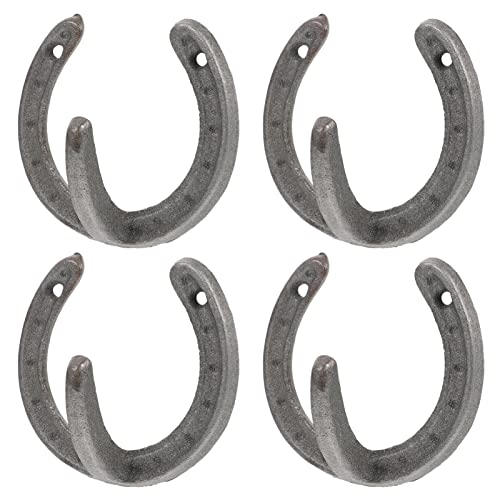 Happyyami Coat Hooks 4pcs Vintage Wall Hanger Cast Iron Horseshoe Hooks Heavy Duty Clothes Hanger for Hanging Coat Hat Key Towel