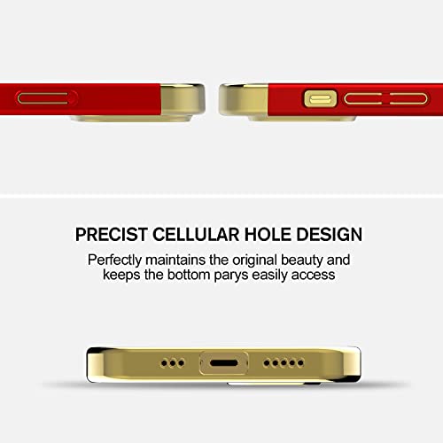 RORSOU iPhone 13 Pro Max Case, 3 in 1 Ultra Thin and Slim Hard Case Coated Non Slip Matte Surface with Electroplate Frame for Apple iPhone 13 Pro Max (6.7")(2020) - Red and Gold