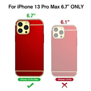 RORSOU iPhone 13 Pro Max Case, 3 in 1 Ultra Thin and Slim Hard Case Coated Non Slip Matte Surface with Electroplate Frame for Apple iPhone 13 Pro Max (6.7")(2020) - Red and Gold