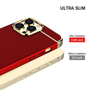 RORSOU iPhone 13 Pro Max Case, 3 in 1 Ultra Thin and Slim Hard Case Coated Non Slip Matte Surface with Electroplate Frame for Apple iPhone 13 Pro Max (6.7")(2020) - Red and Gold