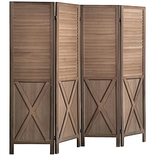 Room Dividers and Folding Privacy Screens Room Divider 5.6 FT Tall, Wood Room Divider Wall Folding Screen,4 Panel Room Divider Wall 16" Wide Panel,Brown