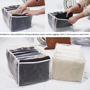 S-SNAIL-OO 7 Grids Washable Wardrobe Clothes Organizer, 2PCS Foldable Visible Grid Storage Box with Multiple Layers, Storage Containers for Scarves, Leggings (Jeans Grid, 2White)