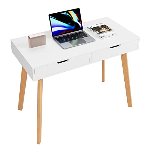 PUPL Writing Computer Desk, Home Office Desk with Two Large Capacity Drawer Writing Study Table Modern Makeup Vanity Table for Bedroom Console Table Laptop Desk