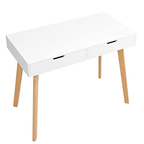 PUPL Writing Computer Desk, Home Office Desk with Two Large Capacity Drawer Writing Study Table Modern Makeup Vanity Table for Bedroom Console Table Laptop Desk