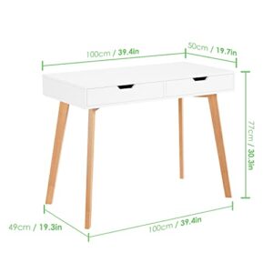 PUPL Writing Computer Desk, Home Office Desk with Two Large Capacity Drawer Writing Study Table Modern Makeup Vanity Table for Bedroom Console Table Laptop Desk