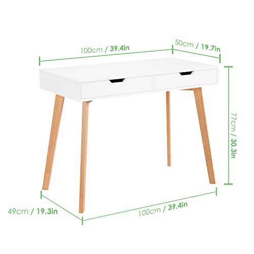 PUPL Writing Computer Desk, Home Office Desk with Two Large Capacity Drawer Writing Study Table Modern Makeup Vanity Table for Bedroom Console Table Laptop Desk