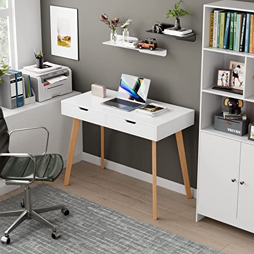 PUPL Writing Computer Desk, Home Office Desk with Two Large Capacity Drawer Writing Study Table Modern Makeup Vanity Table for Bedroom Console Table Laptop Desk