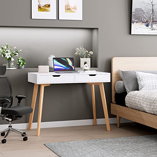 PUPL Writing Computer Desk, Home Office Desk with Two Large Capacity Drawer Writing Study Table Modern Makeup Vanity Table for Bedroom Console Table Laptop Desk