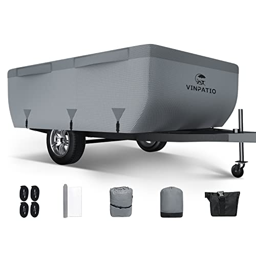 VINPATIO 7 Layers Pop Up Camper Cover, Folding Camper Trailer Cover Fits 12'-14' Trailers, Grey