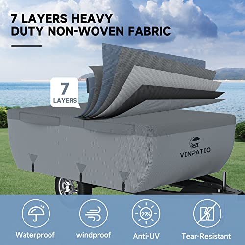 VINPATIO 7 Layers Pop Up Camper Cover, Folding Camper Trailer Cover Fits 12'-14' Trailers, Grey