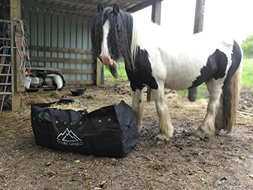 MOUNT GIHULO Hay Bag for Horses - 600D Polyester Horse Hay Bag, Hay Storage Bag - Carry Handles, PVC Waterproofing, 2-String Bale + Horse Charm