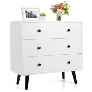 tangkula 4 drawer dresser, wooden chest of drawers, freestanding storage cabinet with legs & metal handles, modern storage drawer for bedroom, living room, cloakroom, nursery room (white)