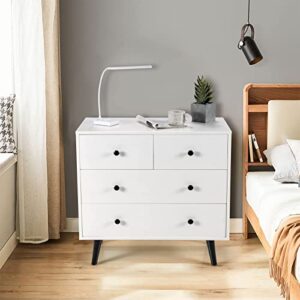 Tangkula 4 Drawer Dresser, Wooden Chest of Drawers, Freestanding Storage Cabinet with Legs & Metal Handles, Modern Storage Drawer for Bedroom, Living Room, Cloakroom, Nursery Room (White)