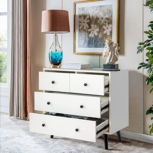 Tangkula 4 Drawer Dresser, Wooden Chest of Drawers, Freestanding Storage Cabinet with Legs & Metal Handles, Modern Storage Drawer for Bedroom, Living Room, Cloakroom, Nursery Room (White)