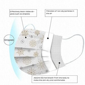 Wtosuhe 50Pcs Adults Disposable Frozen Snowflake Face_Masks with Cartoon Designs, 3-Ply Winter Breathable FaceMasks with Nose Wire for Women Man Holiday Work Travel (Snow_C) (Snow_C)