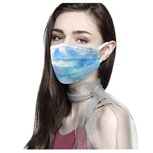 Wtosuhe 50Pcs Adults Disposable Frozen Snowflake Face_Masks with Cartoon Designs, 3-Ply Winter Breathable FaceMasks with Nose Wire for Women Man Holiday Work Travel (Snow_C) (Snow_C)