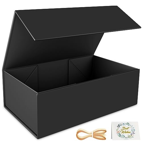 RYDDOY Black Gift Box, 12x6x4'' Gift boxes for Presents with Lids Magnetic Closure Rectangle Collapsible for Groomsman Proposal Box, Wedding, Christmas, Halloween, Birthday Gift Packging