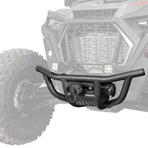 SuperATV Winch-Ready Front Bumper for Polaris RZR XP Turbo S (See Fitment) - Made of Heavy Duty Steel Tubing - 4500 Lb. SuperATV Winch with Synthetic Rope Included - Black, UV Resistant Powder Coating