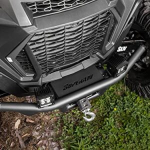 SuperATV Winch-Ready Front Bumper for Polaris RZR XP Turbo S (See Fitment) - Made of Heavy Duty Steel Tubing - 4500 Lb. SuperATV Winch with Synthetic Rope Included - Black, UV Resistant Powder Coating