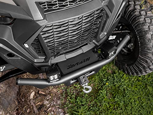 SuperATV Winch-Ready Front Bumper for Polaris RZR XP Turbo S (See Fitment) - Made of Heavy Duty Steel Tubing - 4500 Lb. SuperATV Winch with Synthetic Rope Included - Black, UV Resistant Powder Coating