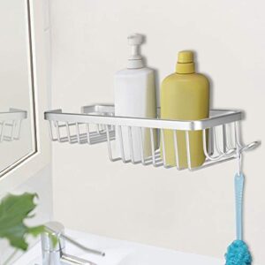 Bathroom Storage Shelf Bathroom Organizer With 2 Hooks, Easy To Clean No Ponding Trouble Space Saving Shower Tidy Organiser Baskets Storage Shelves Bathroom Storage Shower Caddy For Living Room