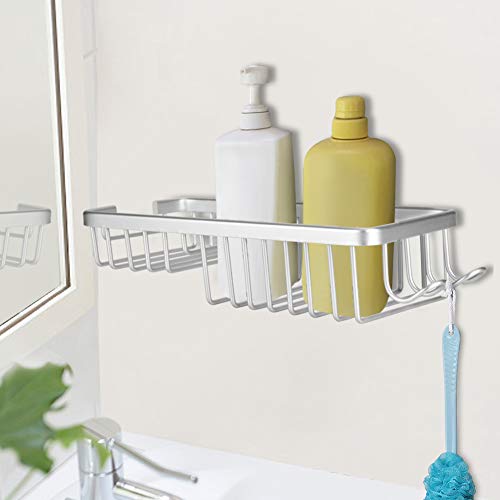 Bathroom Storage Shelf Bathroom Organizer With 2 Hooks, Easy To Clean No Ponding Trouble Space Saving Shower Tidy Organiser Baskets Storage Shelves Bathroom Storage Shower Caddy For Living Room