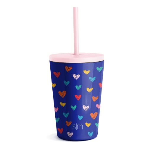 Simple Modern Toddler Cup with Lid and Silicone Straw | Kids Water Bottle Tumbler Insulated Stainless Steel Thermos | Classic Collection | 12oz, Color Me Hearts