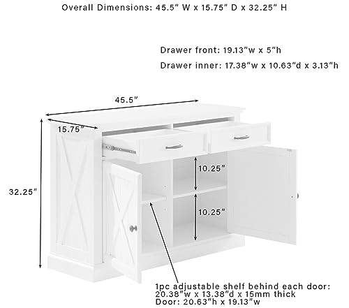 Crosley Furniture Clifton Sideboard, Distressed White