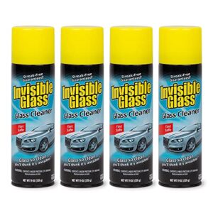 invisible glass 91164-4pk 19-ounce premium glass cleaner for auto and home is ammonia free and leaves a streak-free shine with deep cleaning foaming action safe for tinted windows, pack of 4, black