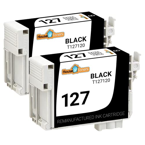 Houseoftoners Remanufactured Ink Cartridge Replacement for Epson 127 T127 to use with NX530 625 WF-3520 WF-3530 WF-3540 WF-7010 WF-7510 7520 545 645 (2 Black)