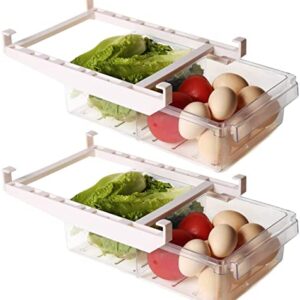 Loobuu 2 Pack Refrigerator Organizer Bins with Handle, Pull Out Fridge Drawer, Fridge Shelf Holder Storage Box, Refrigerator Storage Container with 2 Divided Sections, Fit for 0.6'' Fridge Shelf