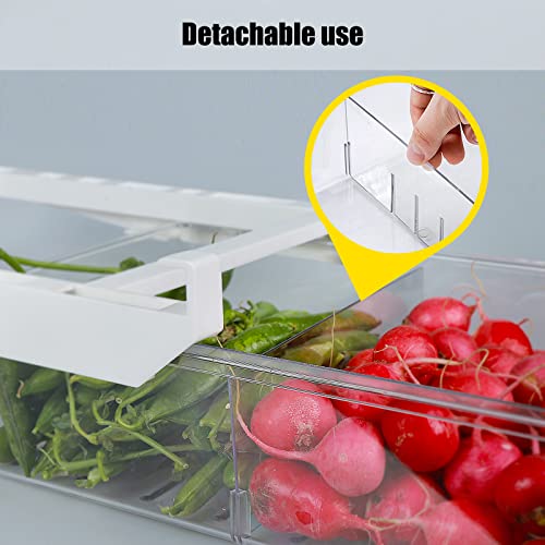 Loobuu 2 Pack Refrigerator Organizer Bins with Handle, Pull Out Fridge Drawer, Fridge Shelf Holder Storage Box, Refrigerator Storage Container with 2 Divided Sections, Fit for 0.6'' Fridge Shelf