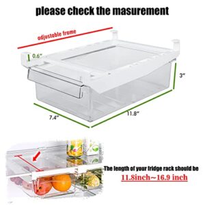 Loobuu 2 Pack Refrigerator Organizer Bins with Handle, Pull Out Fridge Drawer, Fridge Shelf Holder Storage Box, Refrigerator Storage Container with 2 Divided Sections, Fit for 0.6'' Fridge Shelf