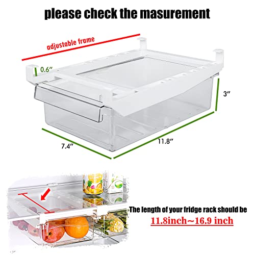 Loobuu 2 Pack Refrigerator Organizer Bins with Handle, Pull Out Fridge Drawer, Fridge Shelf Holder Storage Box, Refrigerator Storage Container with 2 Divided Sections, Fit for 0.6'' Fridge Shelf