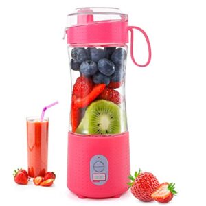 zhiher portable mini smoothies shakes blender: personal size single serve travel fruit juicer mixer cup with wireless rechargeable usb small electric individual blender for juice milk - pink