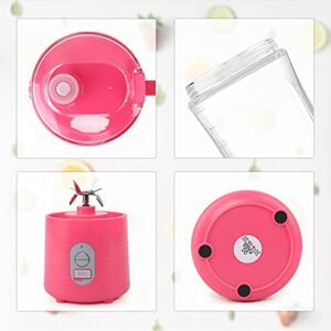 ZHIHER Portable Mini Smoothies Shakes Blender: Personal Size Single Serve Travel Fruit Juicer Mixer Cup with Wireless Rechargeable USB Small Electric Individual Blender for Juice Milk - Pink