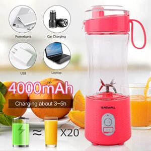 ZHIHER Portable Mini Smoothies Shakes Blender: Personal Size Single Serve Travel Fruit Juicer Mixer Cup with Wireless Rechargeable USB Small Electric Individual Blender for Juice Milk - Pink