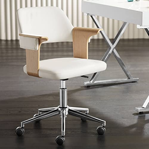 Studio 55D Milano White and Natural Wood Modern Adjustable Swivel Office Chair