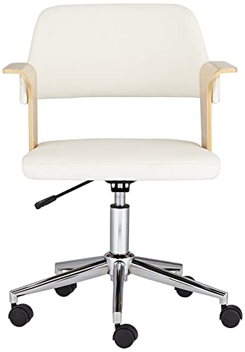 Studio 55D Milano White and Natural Wood Modern Adjustable Swivel Office Chair