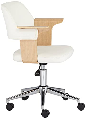 Studio 55D Milano White and Natural Wood Modern Adjustable Swivel Office Chair