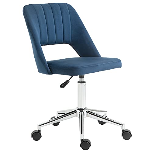 Vinsetto Modern Mid Back Office Chair with Velvet Fabric, Swivel Computer Armless Desk Chair with Hollow Back Design for Home Office, Blue